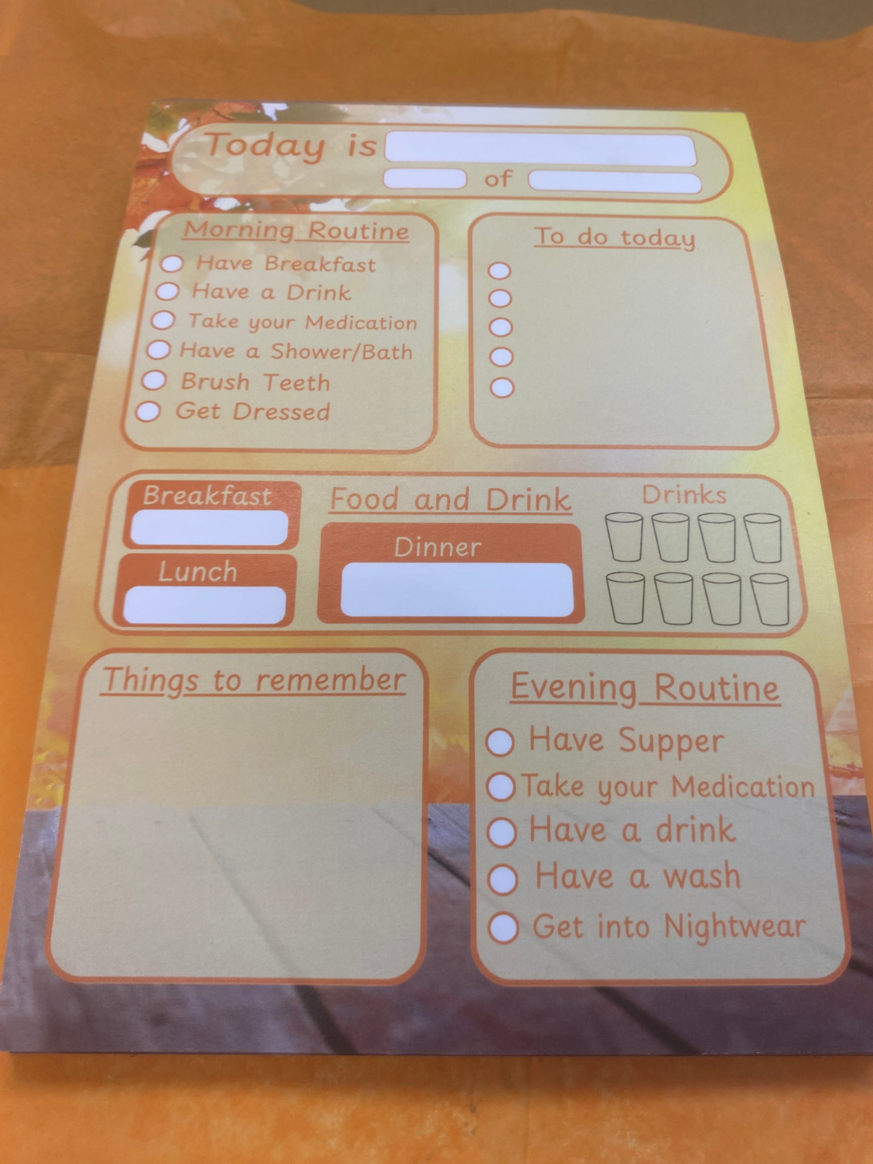 Autumn Dementia Planner Notepad – Cognitive Care Box
